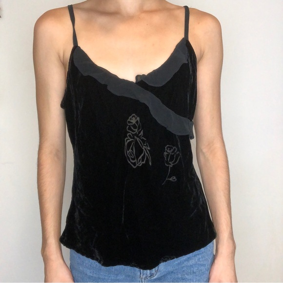 H&M | Tops | Hennes Collection 9s Black Velvet Ruffled Neckline With ...
